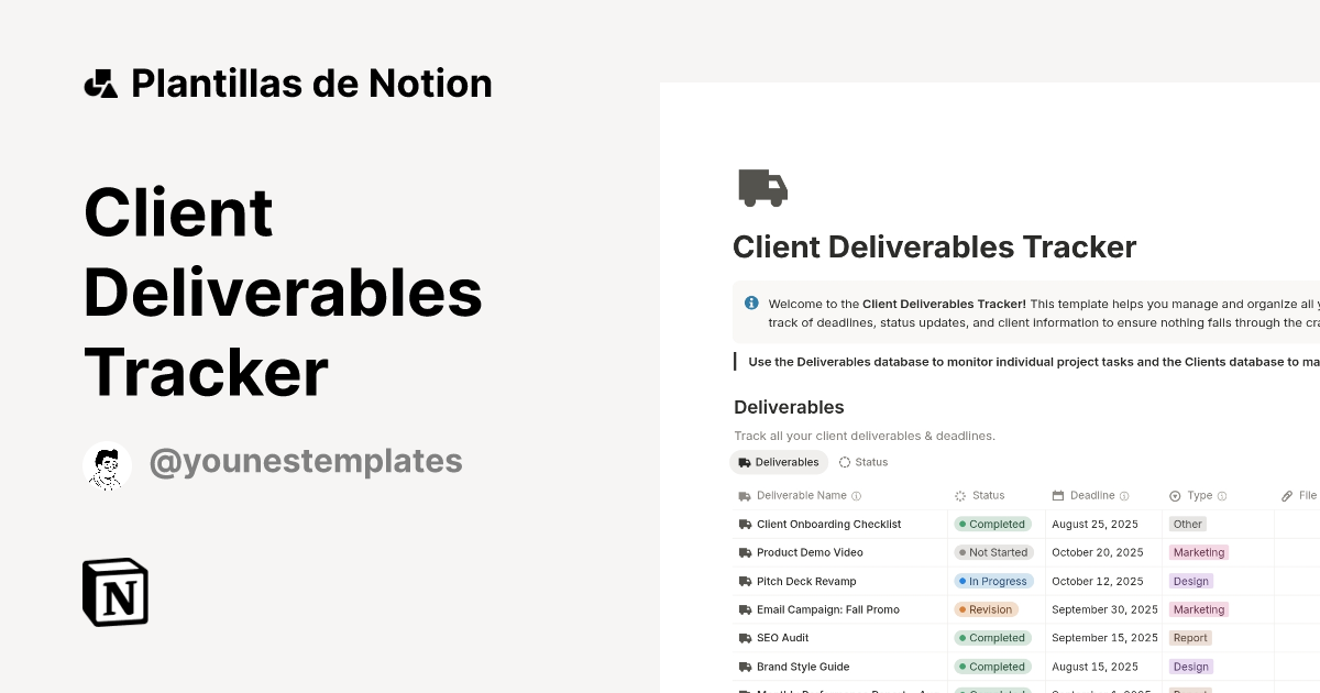 Plantilla Client Deliverables Tracker | Notion Marketplace