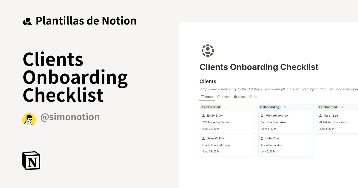 Plantilla Clients Onboarding Checklist de Simo | Notion Marketplace