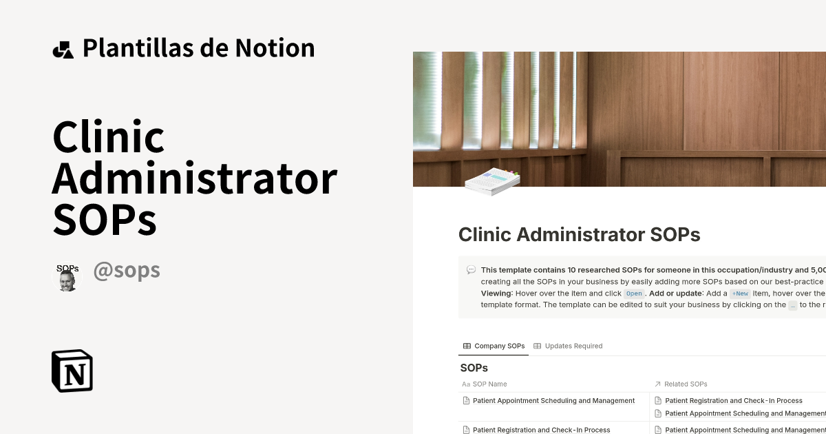Plantilla Clinic Administrator SOPs de SOPs | Notion Marketplace