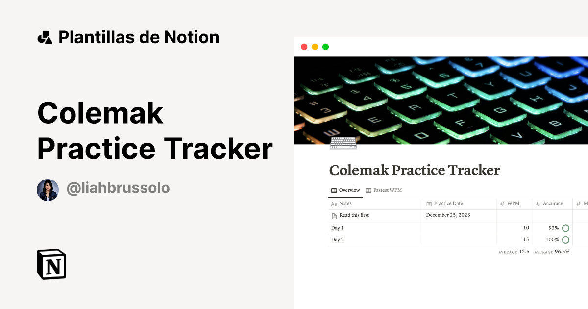 Plantilla Colemak Practice Tracker | Notion Marketplace