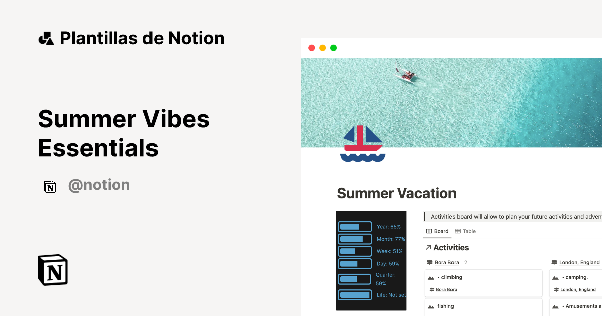 Summer Vibes Essentials | Plantillas de Notion Marketplace
