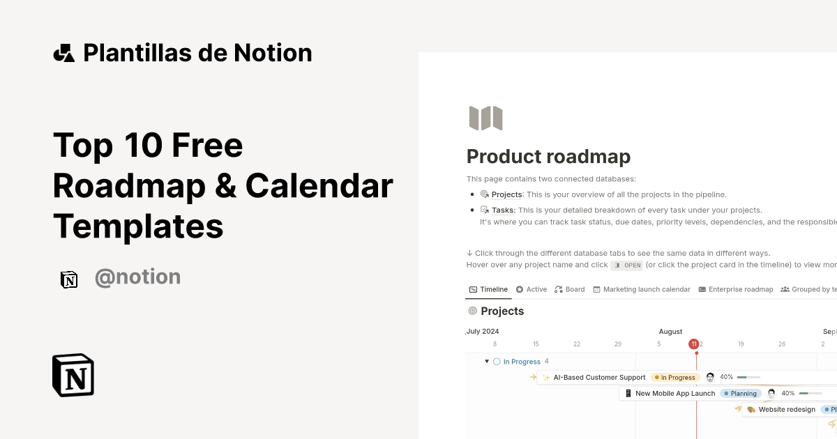 Top 10 Free Roadmap & Calendar Templates | Plantillas de Notion Marketplace