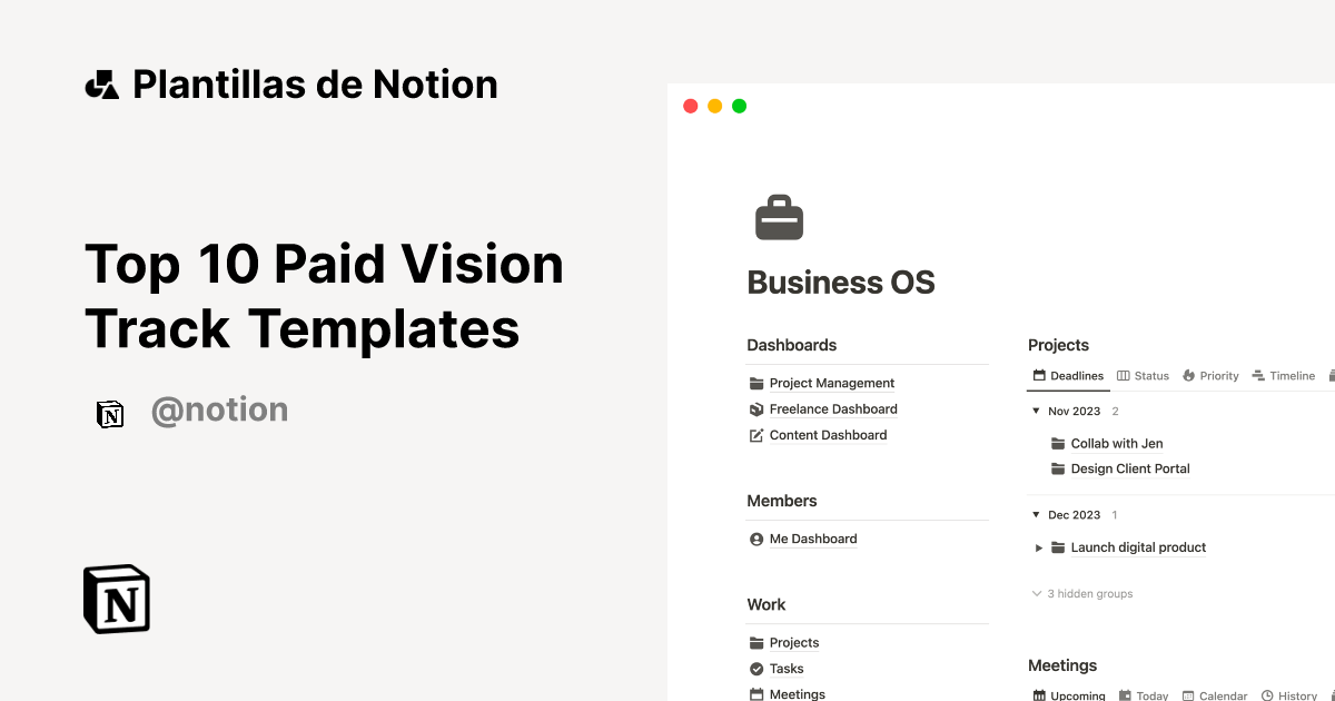 Top 10 Paid Vision Track Templates | Plantillas de Notion Marketplace