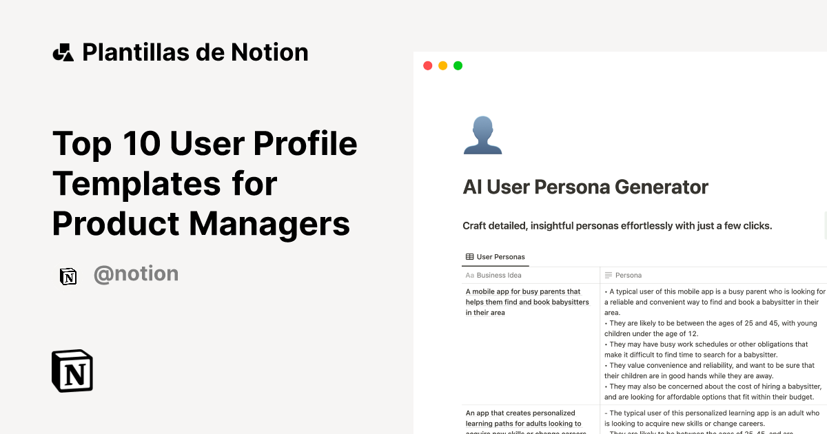 Top 10 User Profile Templates for Product Managers | Plantillas de ...