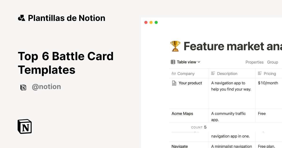 Top 6 Battle Card Templates | Plantillas de Notion Marketplace