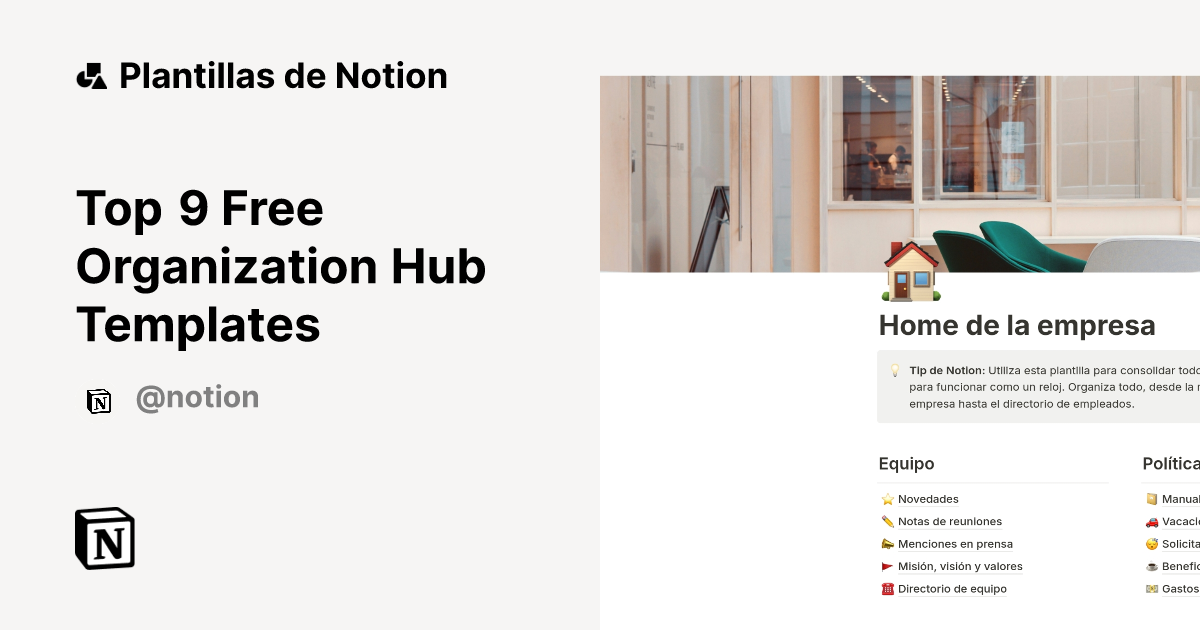 Top 9 Free Organization Hub Templates | Plantillas de Notion Marketplace