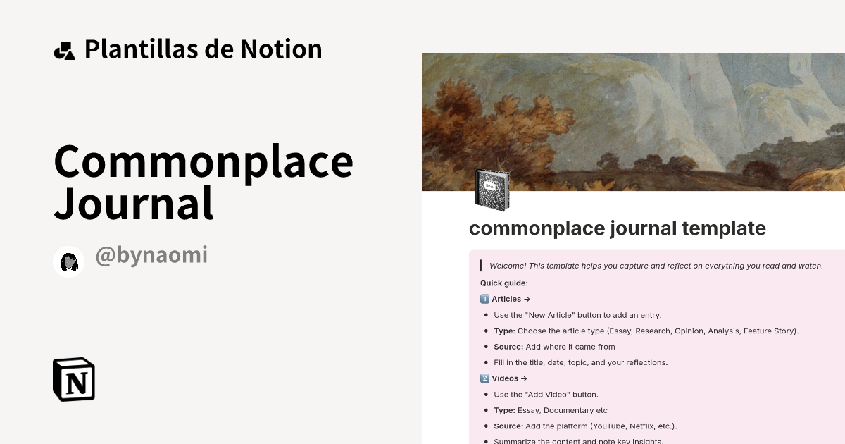 Plantilla Commonplace Journal de byNaomi | Notion Marketplace