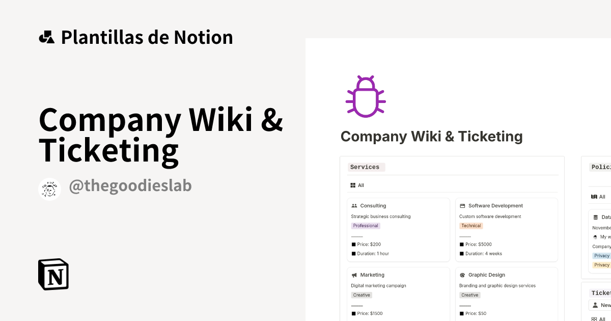 Plantilla Company Wiki & Ticketing | Notion Marketplace