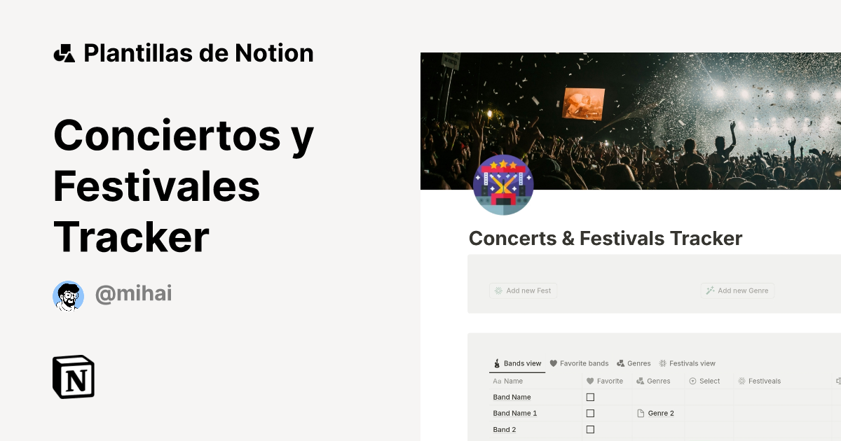 Plantilla Conciertos y Festivales Tracker de Mike | Notion Marketplace