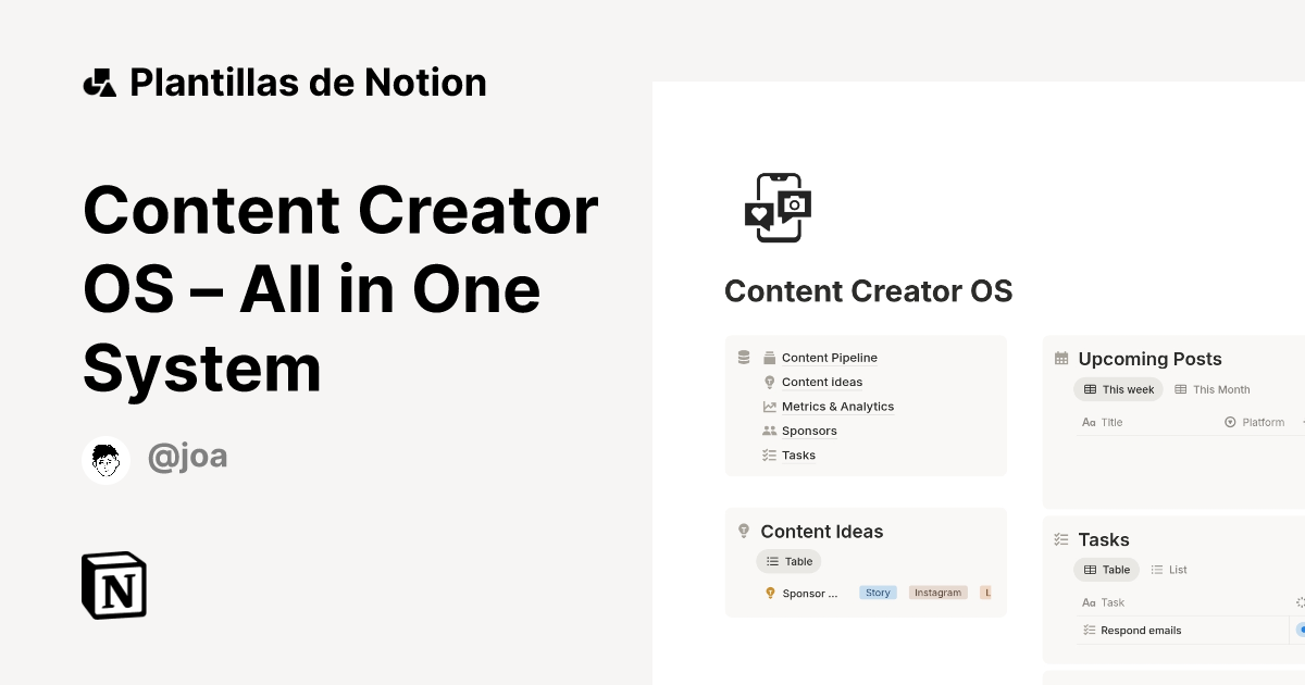 Plantilla Content Creator OS – All in One System de Joa | Notion Marketplace