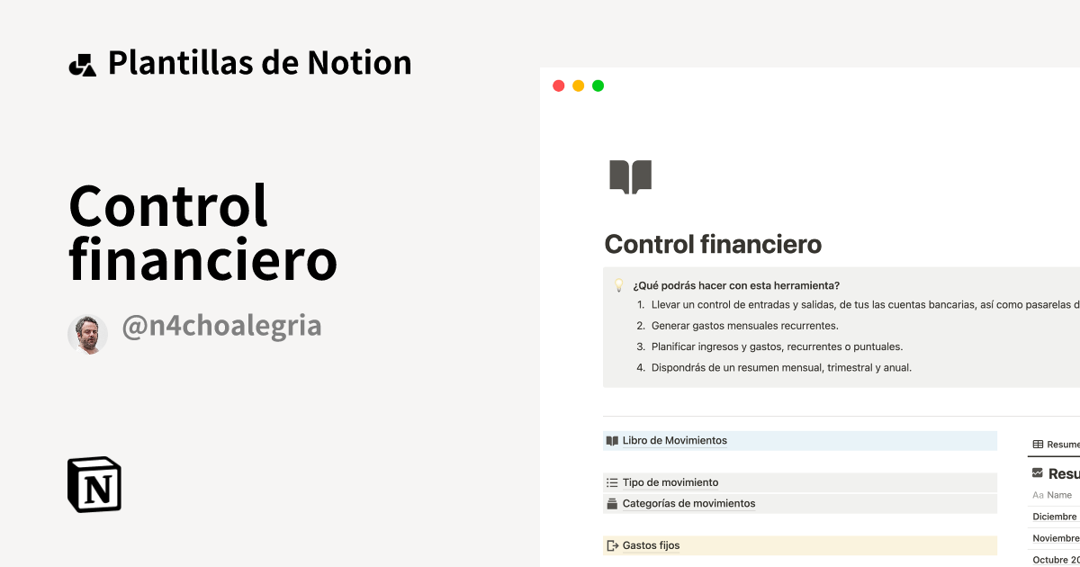 Plantilla Control financiero de Nacho Alegría | Notion Marketplace