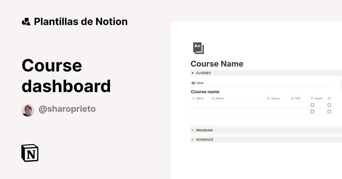 Plantilla Course dashboard | Notion Marketplace