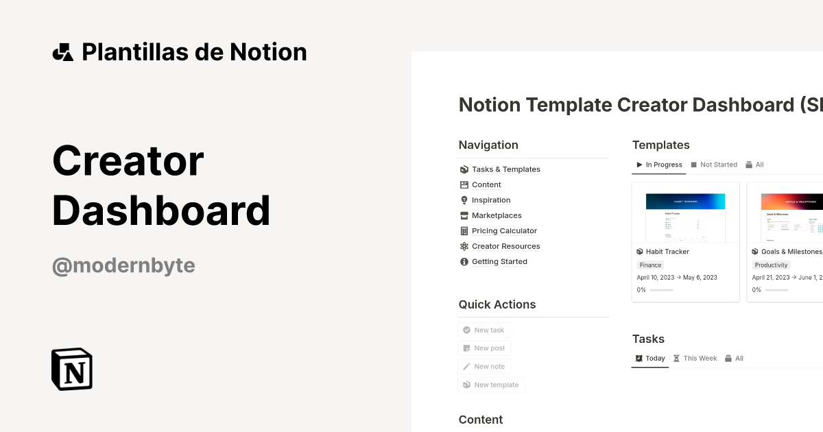 Plantilla Creator Dashboard | Notion Marketplace