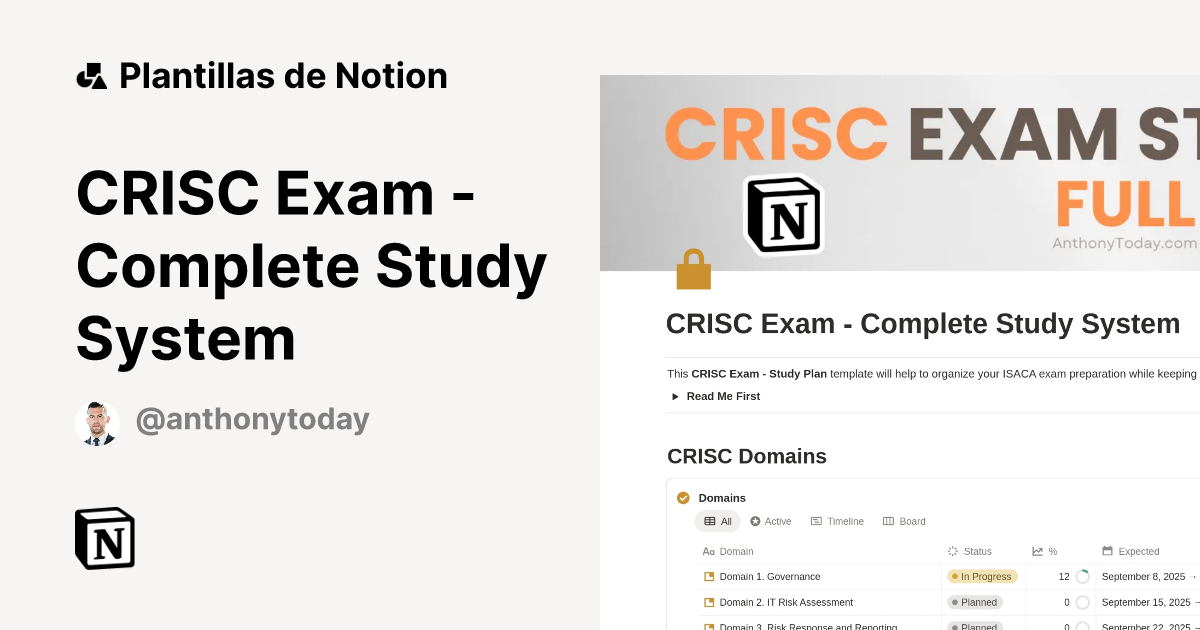Plantilla CRISC Exam Study Plan | Notion Marketplace