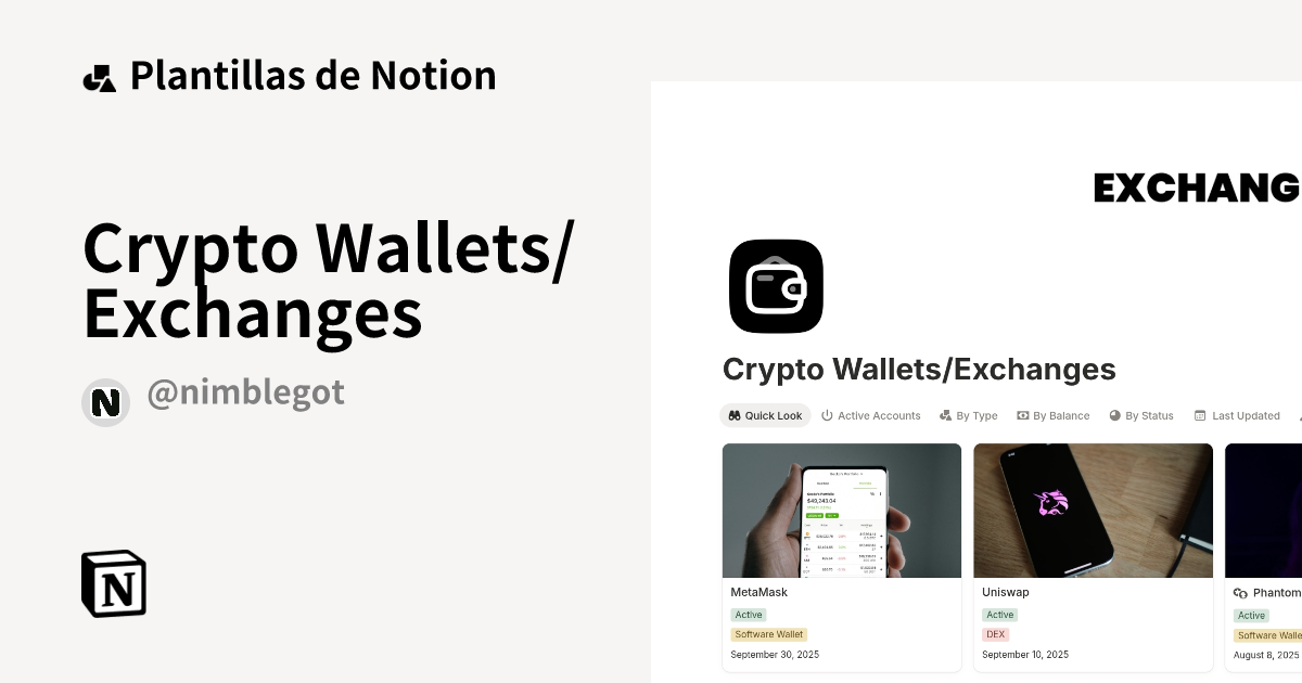 Plantilla Crypto Wallets/Exchanges de NimbleGot | Notion Marketplace