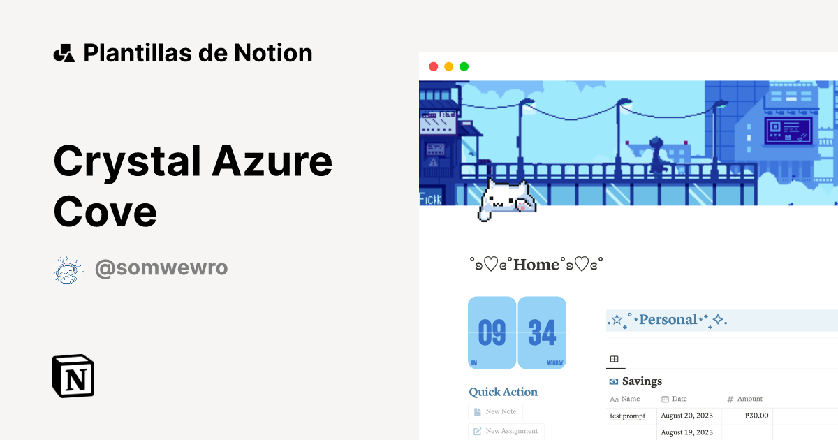 Plantilla Crystal Azure Cove | Notion Marketplace