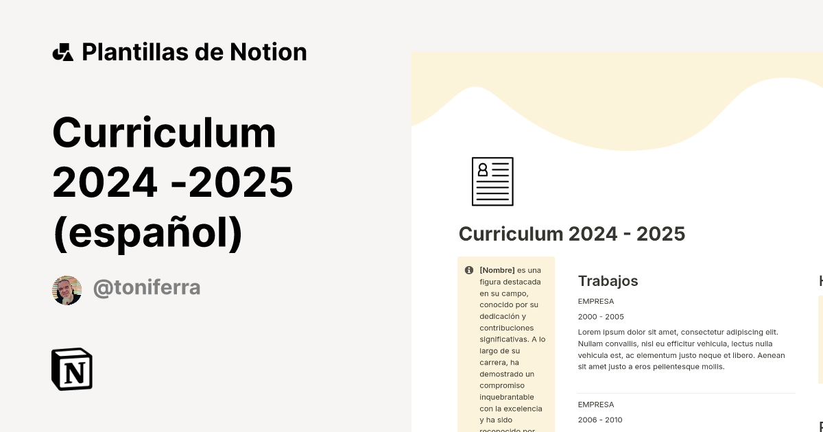 Plantilla Curriculum 2024 -2025 (español) | Notion Marketplace