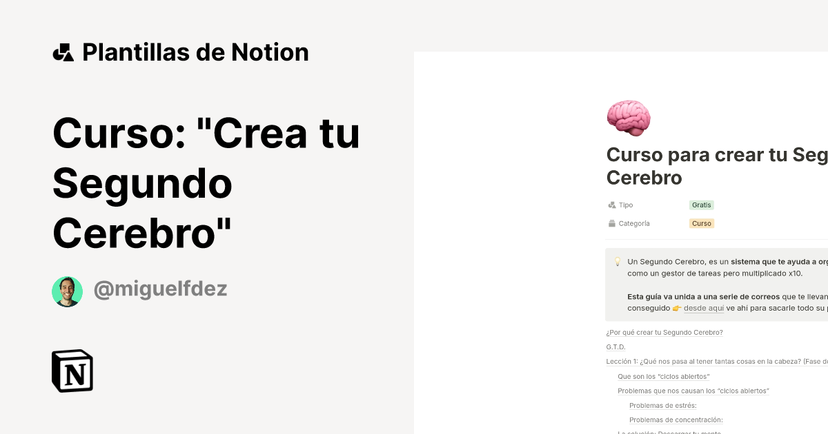 Plantilla Curso: "Crea tu Segundo Cerebro" | Notion Marketplace