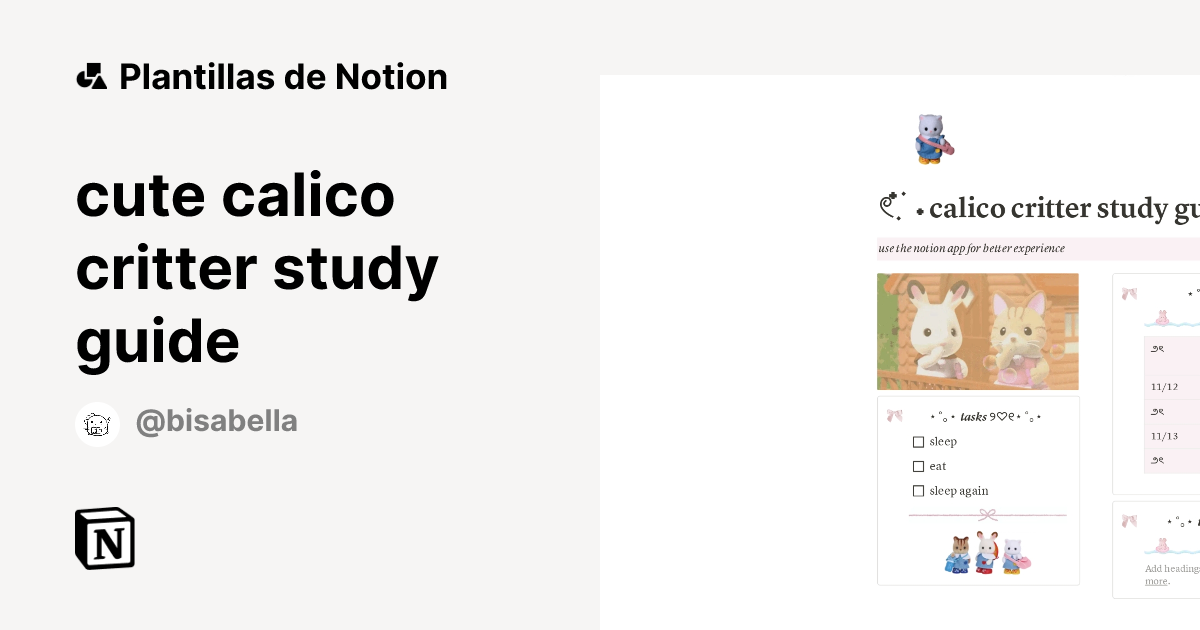 Plantilla cute calico critter study guide | Notion Marketplace