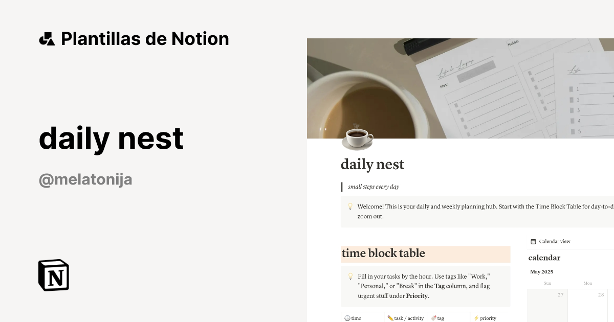 Plantilla daily nest | Notion Marketplace