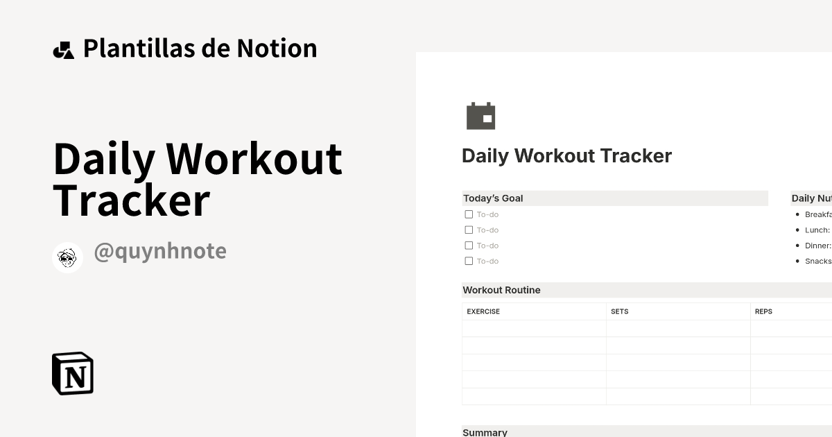 Plantilla Daily Workout Tracker | Notion Marketplace