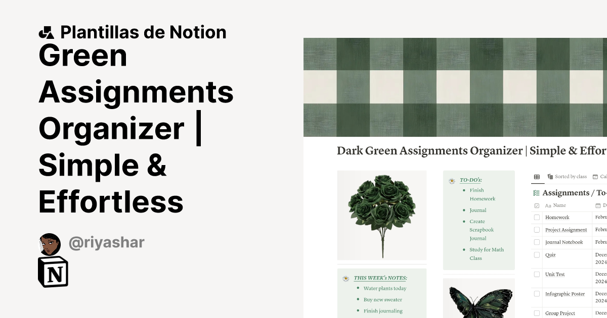 Plantilla Green Assignments Organizer | Simple & Effortless de ...