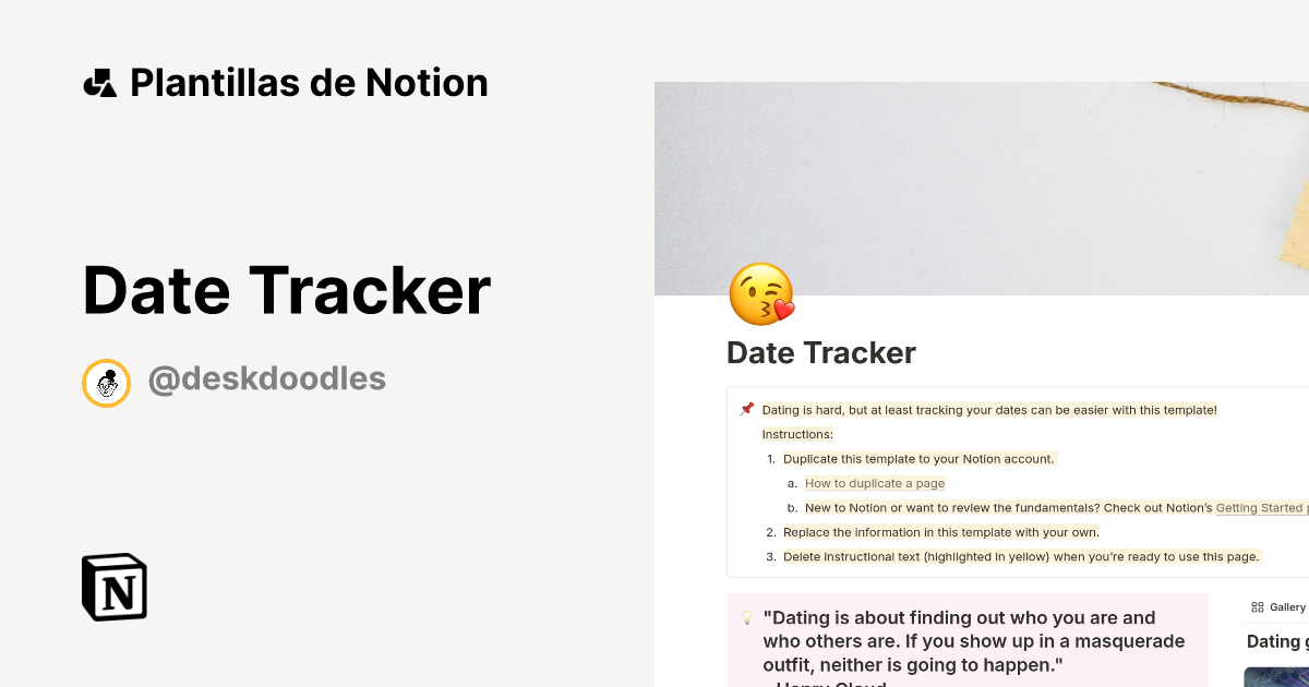 Plantilla Date Tracker de Desk Doodles | Notion Marketplace