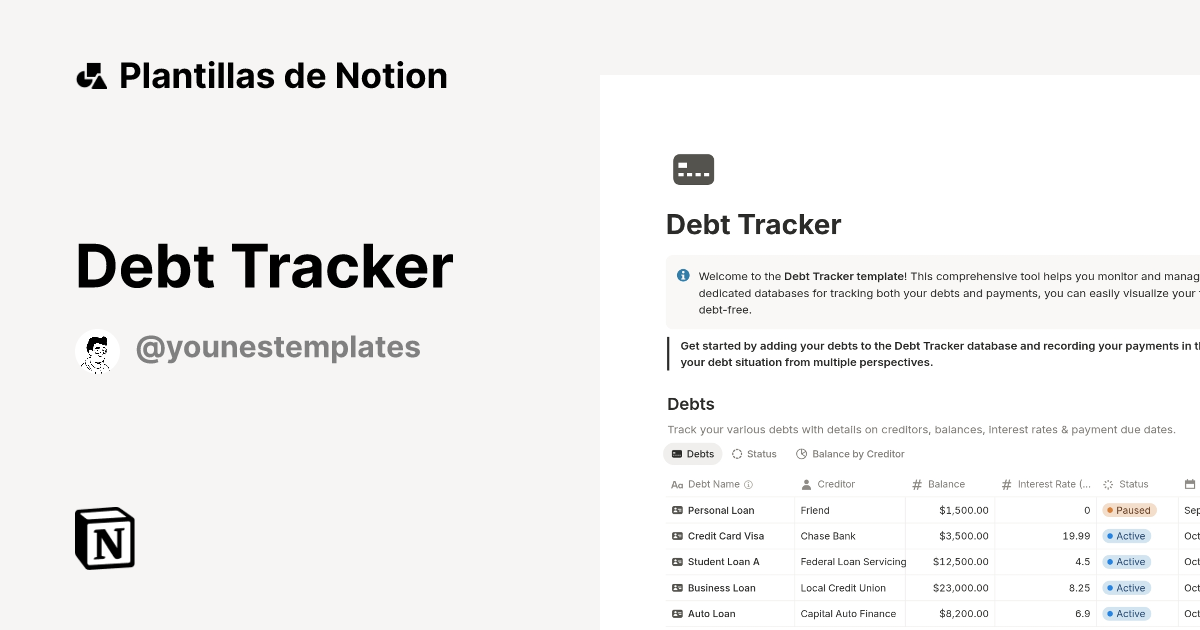 Plantilla Debt Tracker | Notion Marketplace