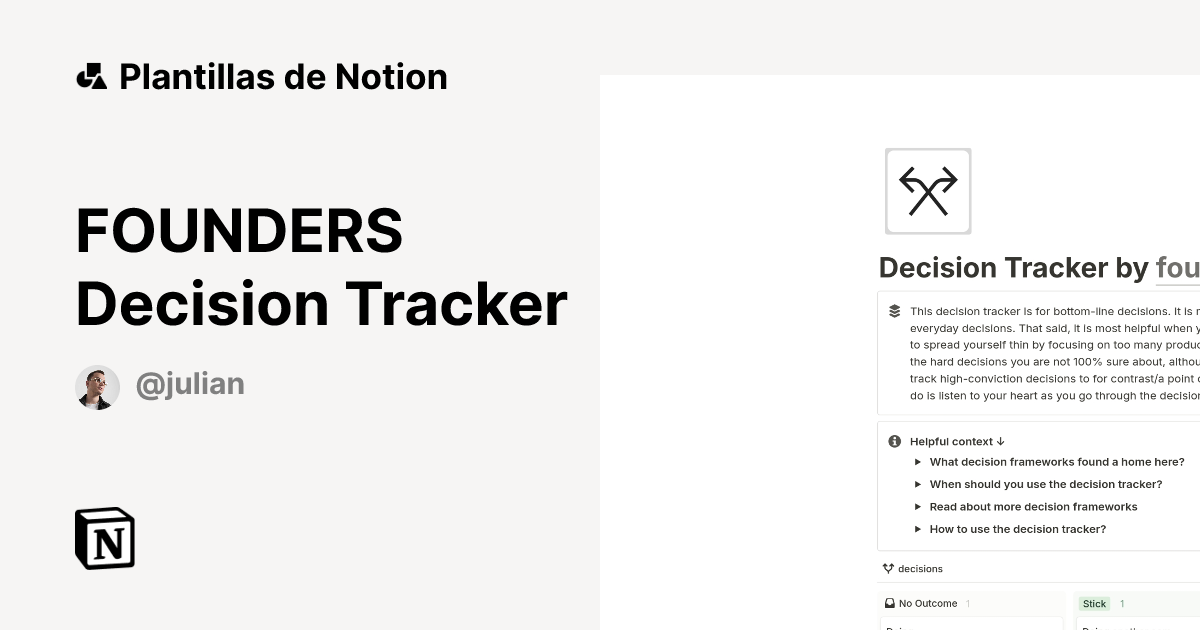 Plantilla FOUNDERS Decision Tracker | Notion Marketplace