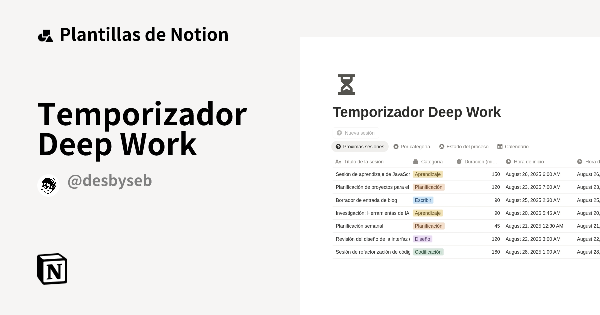 Plantilla Temporizador Deep Work | Notion Marketplace
