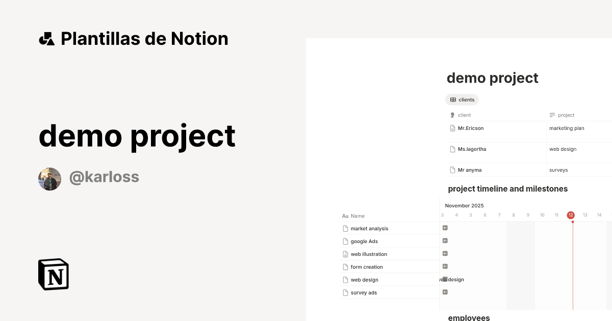 Plantilla demo project | Notion Marketplace