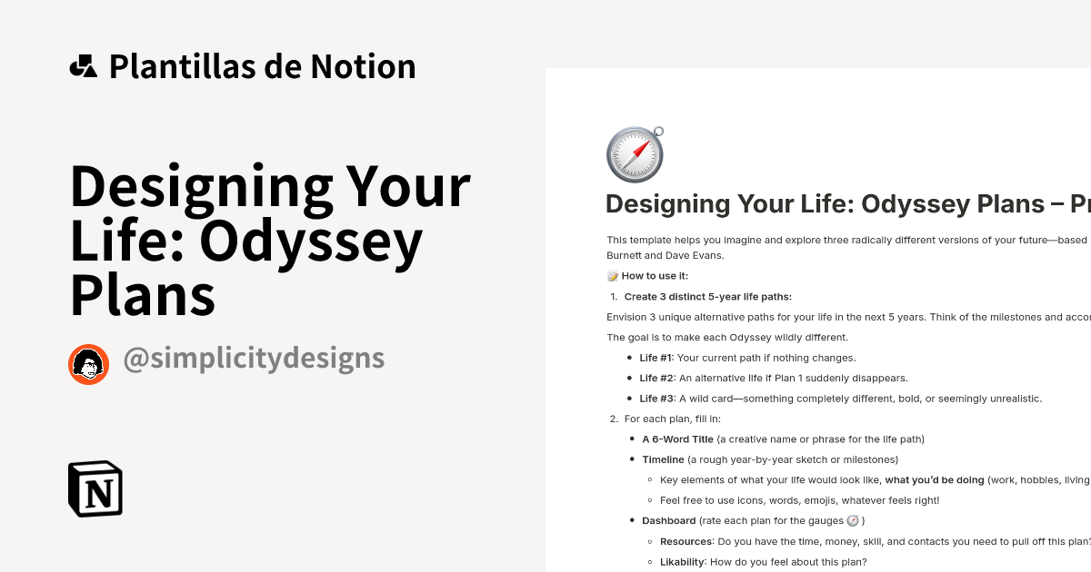 Plantilla Designing Your Life: Odyssey Plans | Notion Marketplace