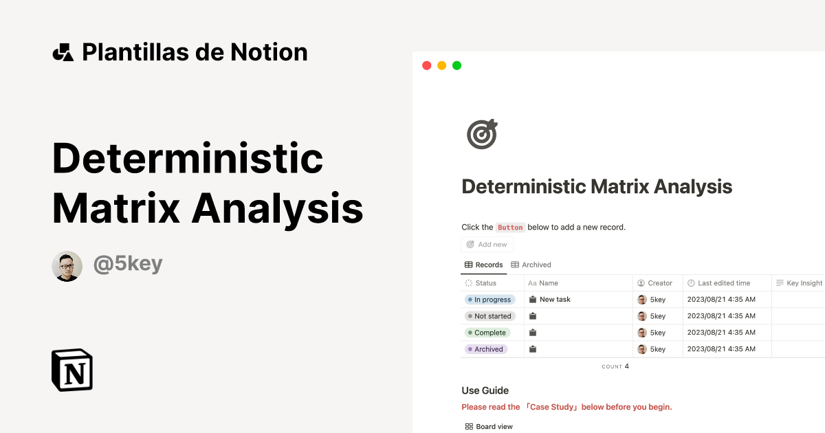 Plantilla Deterministic Matrix Analysis de 5key | Notion Marketplace