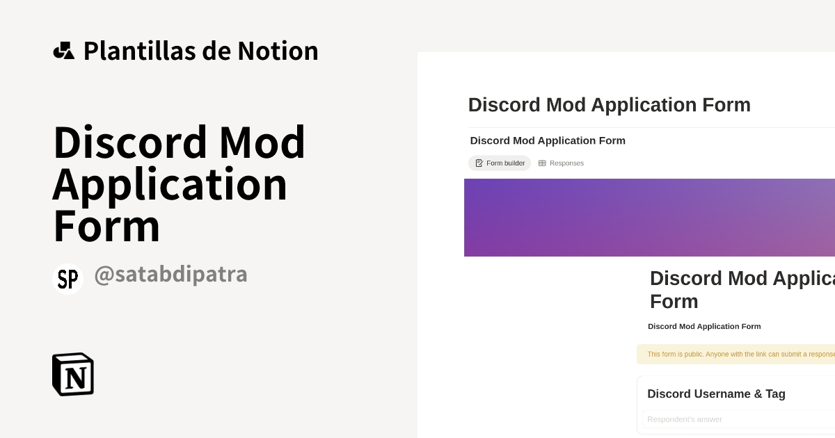 Plantilla Discord Mod Application Form | Notion Marketplace