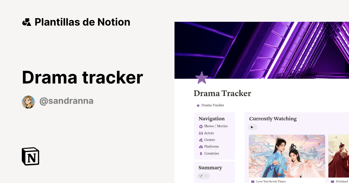 Plantilla Drama tracker de Sandranna | Notion Marketplace