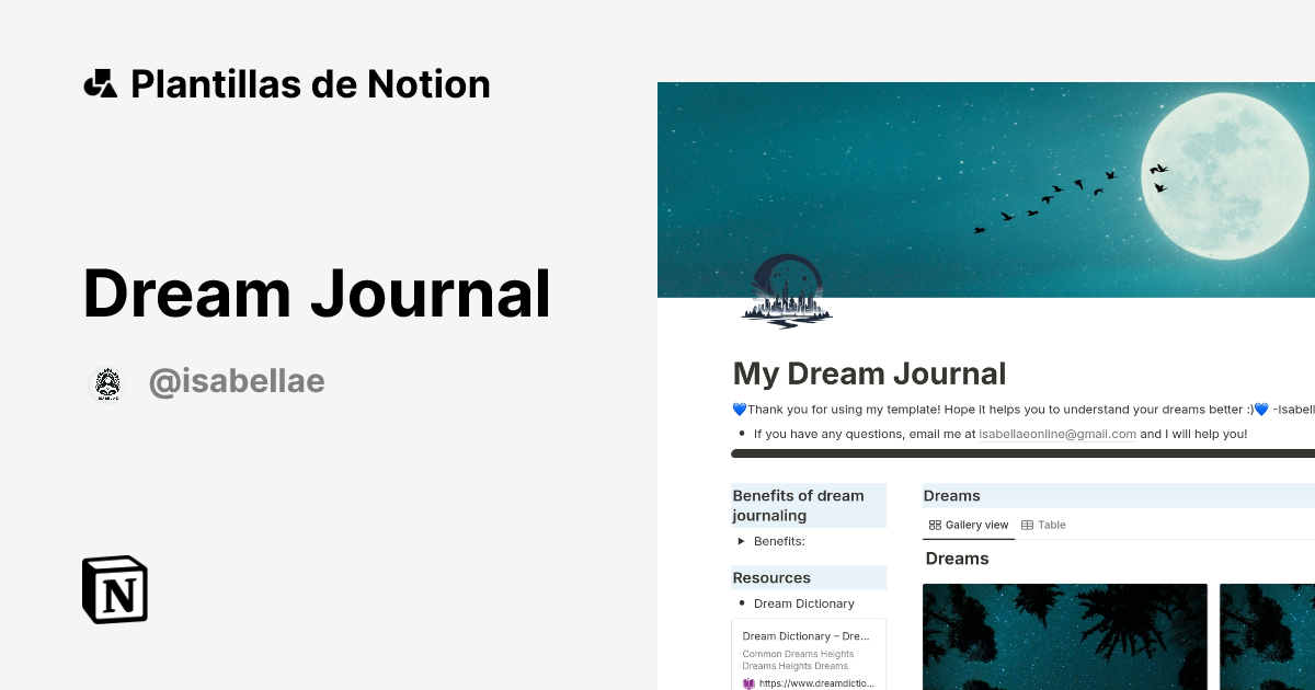 Plantilla Dream Journal de Isabellae | Notion Marketplace
