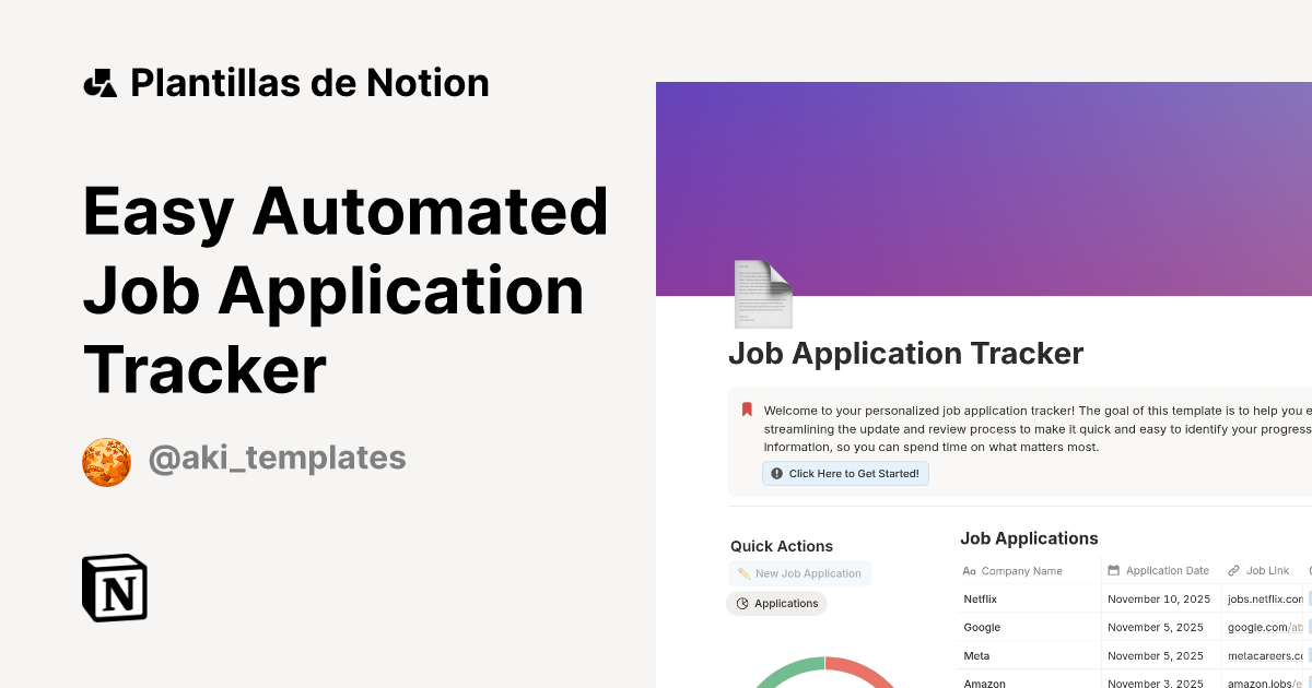 Plantilla Easy Automated Job Application Tracker de Aki | Notion Marketplace