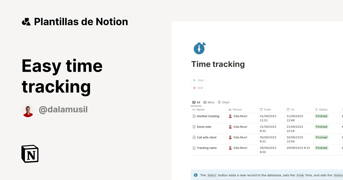 Plantilla Easy time tracking de Dála Musil | Notion Marketplace