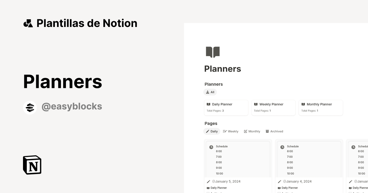Plantilla Planners de EasyBlocks | Notion Marketplace