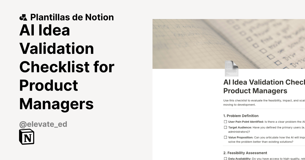 Plantilla AI Idea Validation Checklist for Product Managers | Notion Marketplace