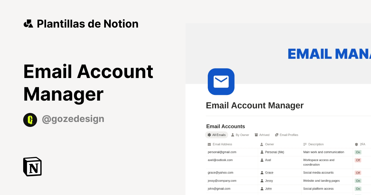 Plantilla Email Account Manager | Notion Marketplace
