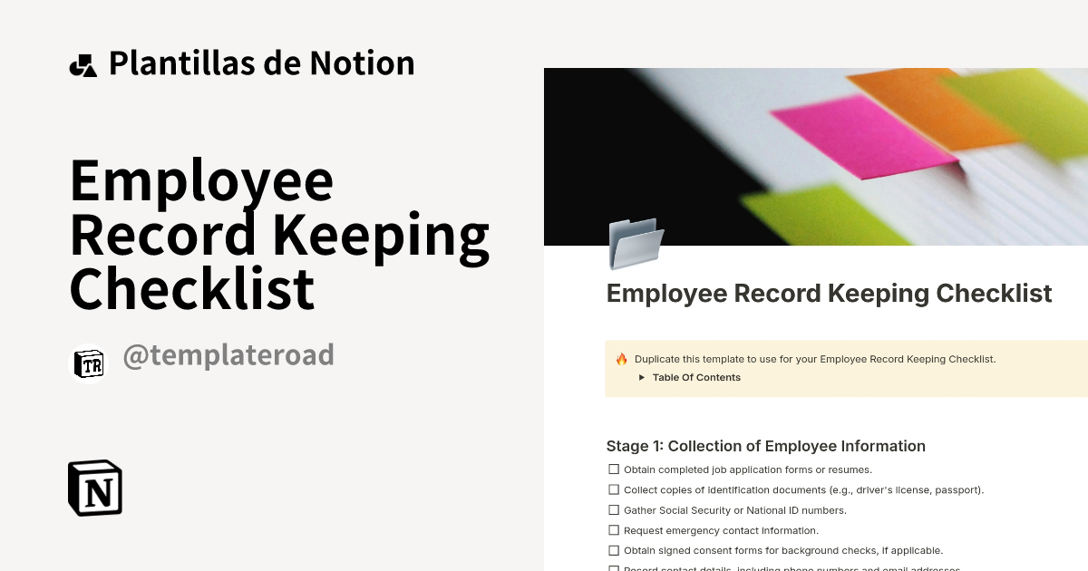 Plantilla Employee Record Keeping Checklist | Notion Marketplace