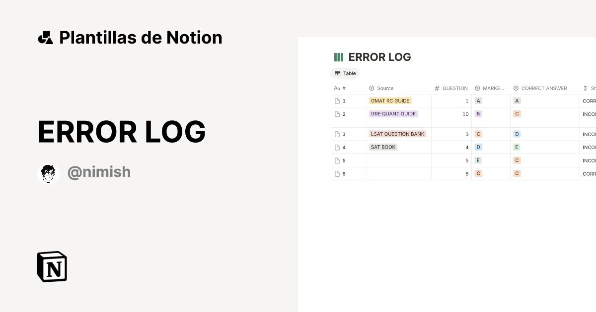 Plantilla ERROR LOG | Notion Marketplace