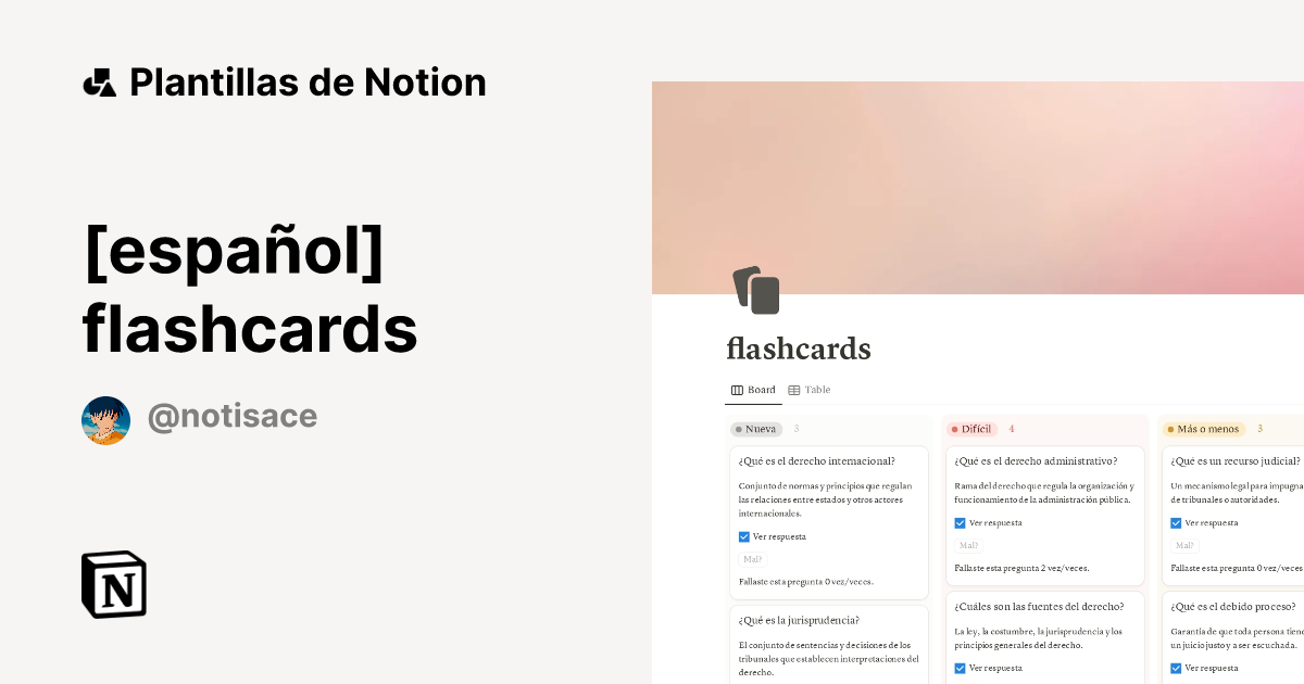 Plantilla [español] flashcards | Notion Marketplace