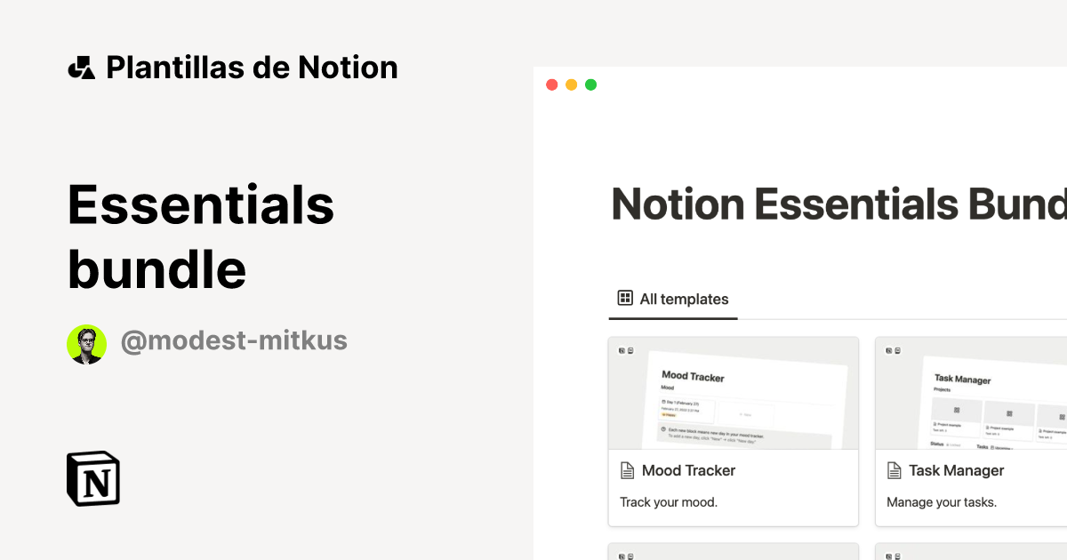 Plantilla Essentials bundle de Modest Mitkus | Notion Marketplace