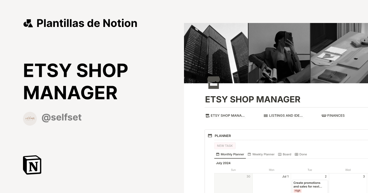 Plantilla ETSY SHOP MANAGER de SELFSET | Notion Marketplace