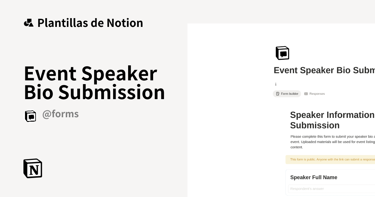 Plantilla Event Speaker Bio Submission | Notion Marketplace
