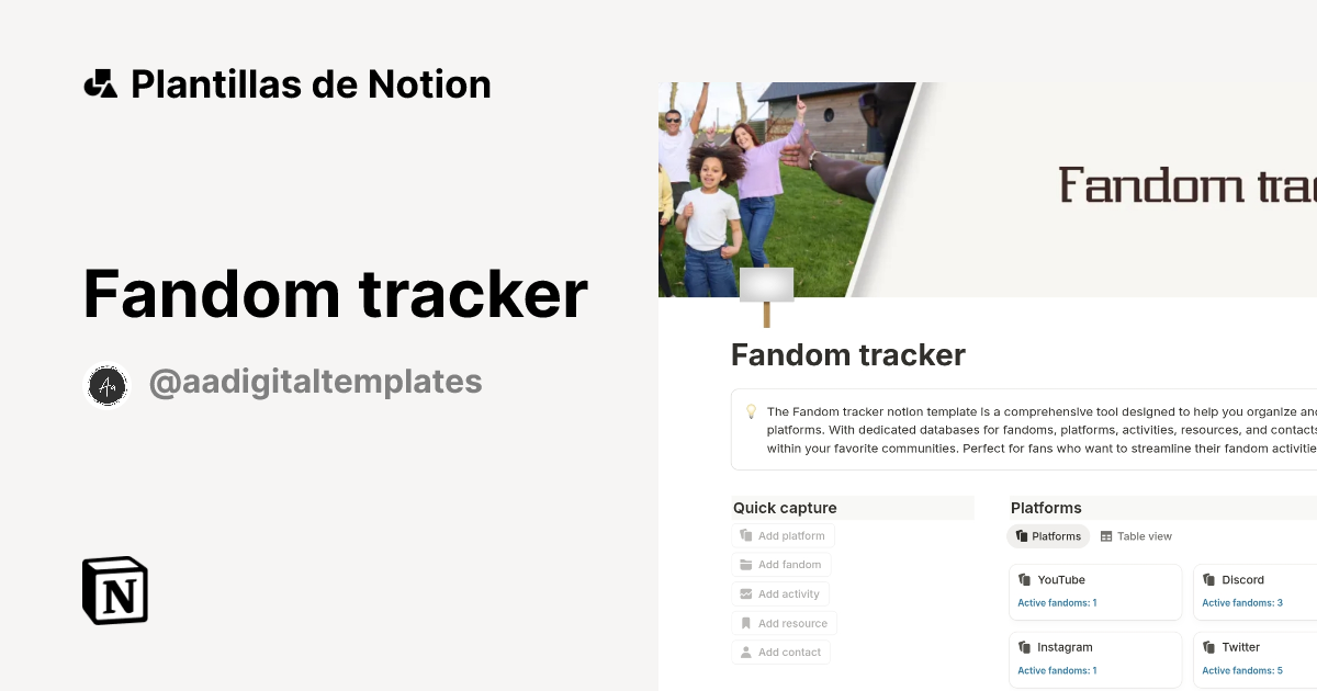 Plantilla Fandom tracker de AA Digital templates | Notion Marketplace