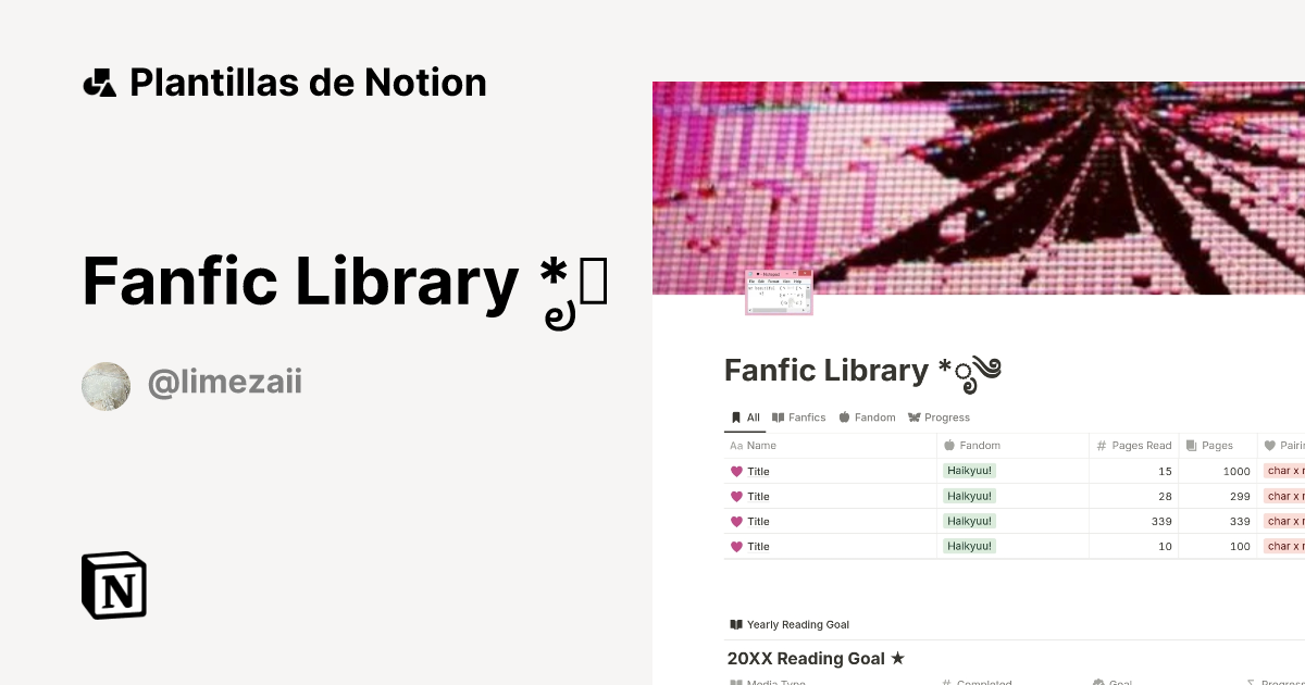 Plantilla Fanfic Library *ೃ༄ | Notion Marketplace