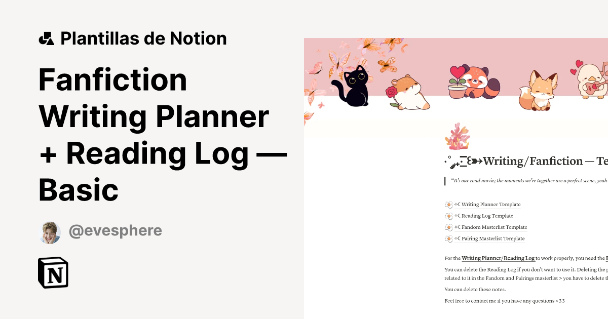 Plantilla Fanfiction Writing Planner + Reading Log — Basic | Notion Marketplace